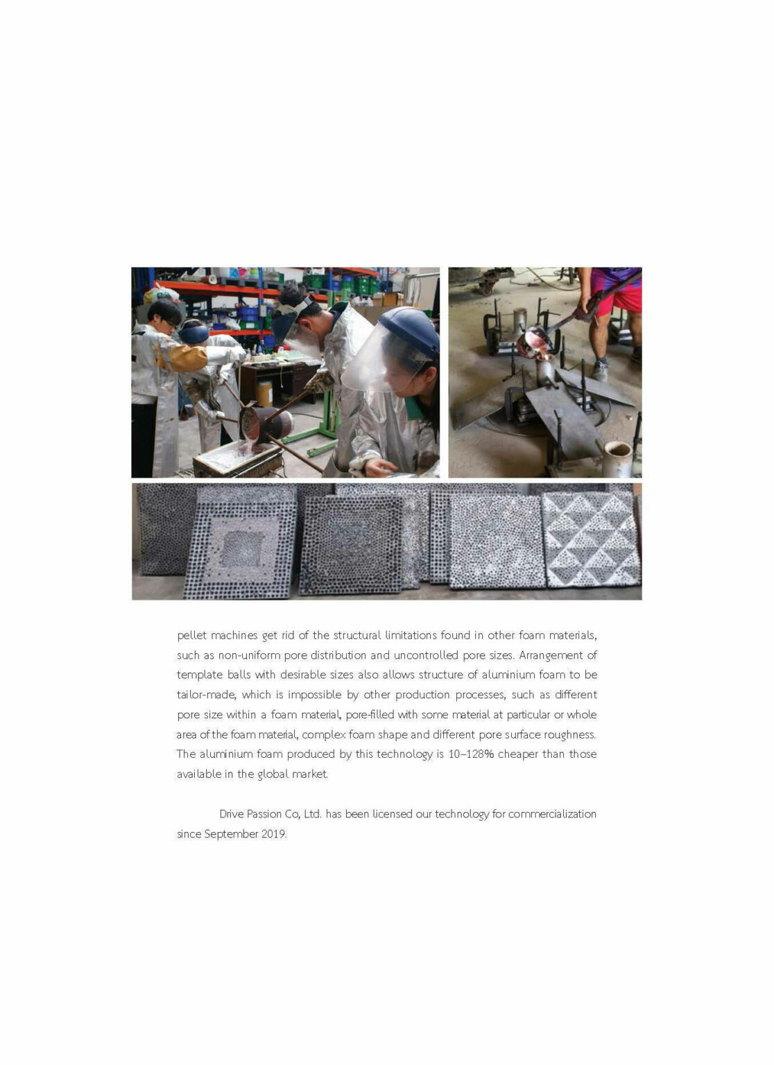 Industrial-scale Prototypes Aluminium foam production process - MTEC